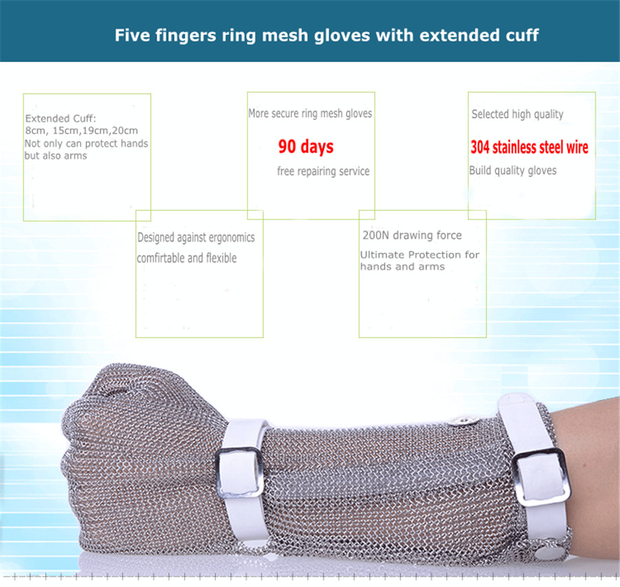 1101-Five Finger Wrist Ring MeshGlove With Extended Textile Cuff ...